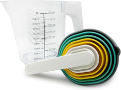 AREXOL 1 Liter Acrylic Measuring Jug and Funnel with 7 Measuring Cups ...